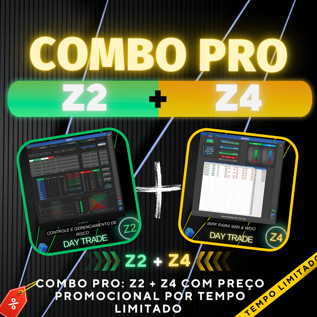 Combo PRO Day Trade — Planilhas Z2 e Z4 com DARF e IRPF